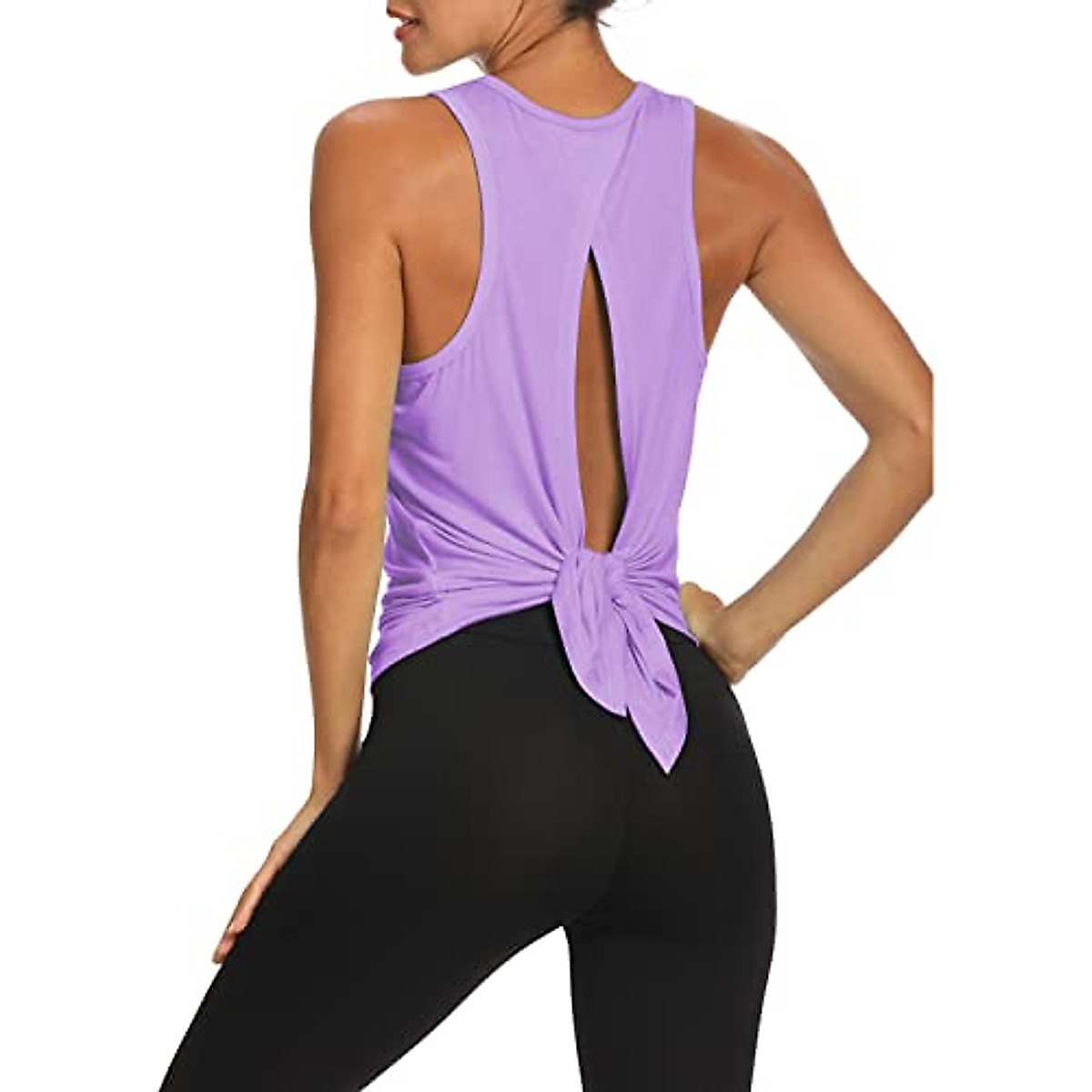 Bestisun Women's Athletic Yoga Shirt, Sleeveless Gym & Dance Top, Light Purple M