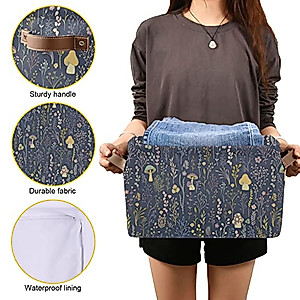 Kigai Mushroom Plants Storage Basket with Handles Collapsible Storage Bins Canvas Fabric Storage Organizer for Shelves Closet Bedroom Living Room 2Pack