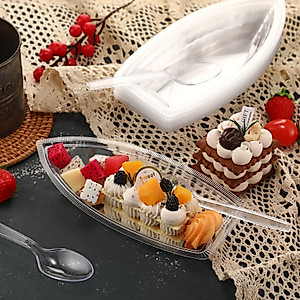 32 Pcs 8 Oz Disposable Banana Split Boats with Spoons, Clear Plastic Ice Cream Sundae Bowls Banana Split Ice Cream Dishes Dessert Bowls Splits Bowl Tray for Kids Birthday Party Graduation