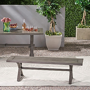 GDFStudio Modern Outdoor Aluminum Dining Bench, Dark Gray