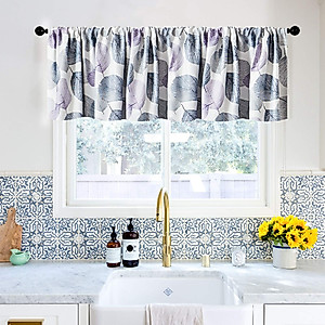 MRTREES Leaves Printed Valance Curtains 16 inch Room Darkening Grey Kitchen Curtain Valances Living Room Leaf Print Triple Weave Multi Color Window Treatment Bedroom 1 Panel Rod Pocket