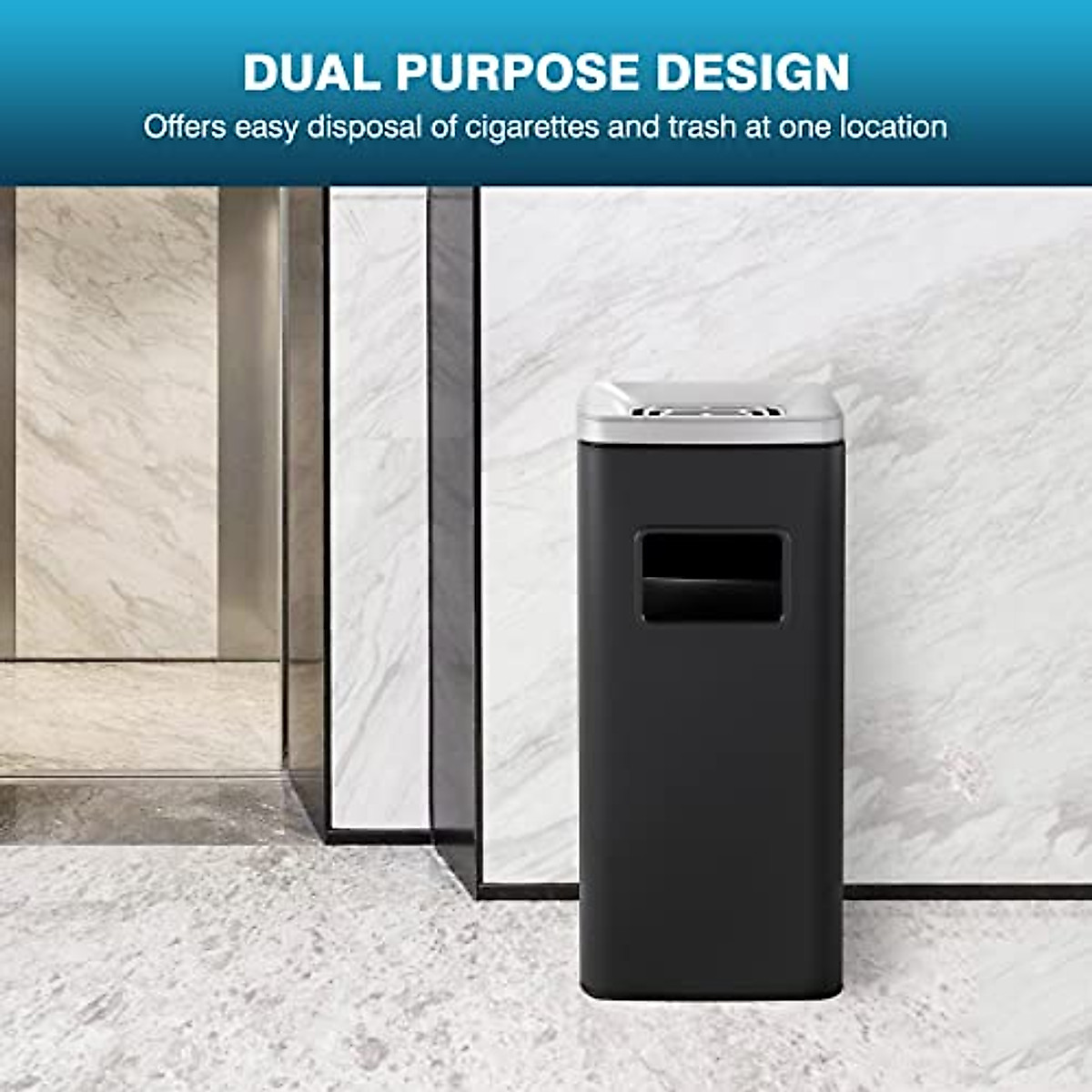 IRONWALLS Stainless Steel Trash Can with Lid, Commercial Indoor Outdoor Garbage Can Waste Bin with Removable Inner Bucket, Black Metal Trash Receptacle Waste Container for Office, Restaurant, Hotel