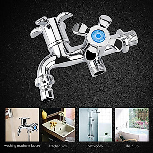 Fdit Water Tap Faucet Sink Basin Single Cooler Mixer Tap Double Spout Double Switch for Washing Machine Kitchen Sink Garden (Blossom Handle)