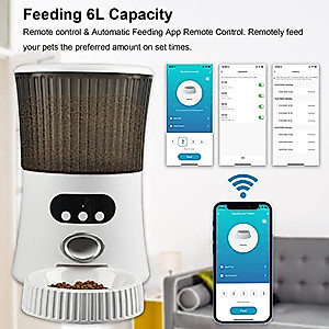 KaLoken Automatic Cat Feeders 6L, Wi-Fi Smart Pet Feeder for Cat & Dog, Timed Auto Dog Feeder Dry Food Dispenser with App Control, Distribution Alarms and 10s Voice Recorder