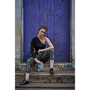 Myra Bag Floral Upcycled Canvas & Cowhide Wristlet Bag S-1143