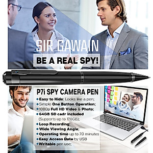 SIRGAWAIN Mini Spy Camera Hidden Camera Pen 1080p & 64GB Micro SD - [Upgraded 2024] Small Nanny Cam Spy Pen Camera Full HD Video or Picture Taking - Secret Camera with Wide Angle Lens, Rechargeable