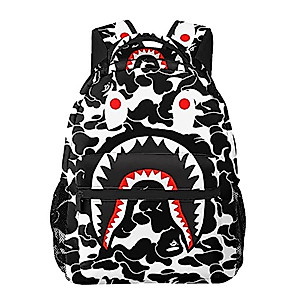 OAMAY Backpack Shark Black White Camo Backpacks 3D Print Travel Laptop Daypack Bookbag Fashion Durable for Men and Women