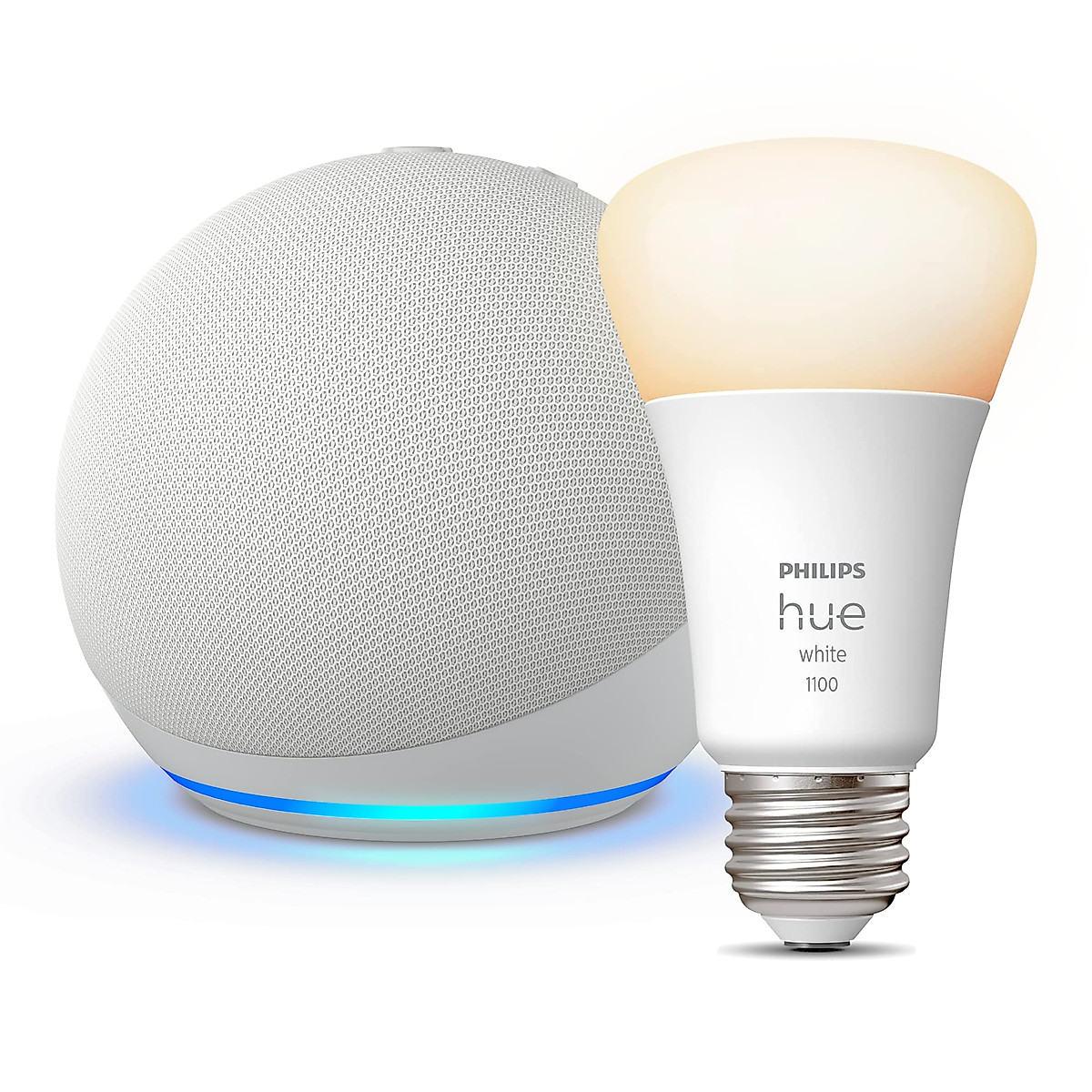 All-New Echo Dot (5th Gen, 2022 release) | Smart speaker with Alexa | Glacier White + Philips Hue White A19 Medium Lumen Smart Bulb, 1100 Lumens