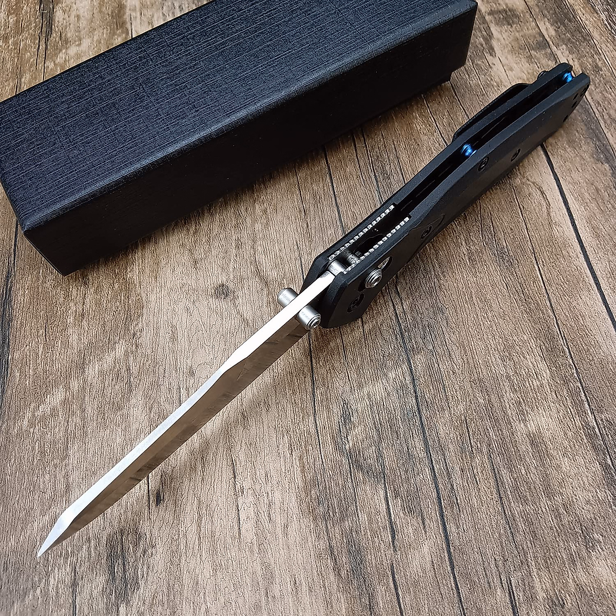 HUAAO Axis Lock Knife, EDC Folding Pocket Knives, 3.3 inch Satin Plain Edge Reverse Tanto Blade, Black Grivory Fiberglass Lightweight Handle with Belt Clip, for Outdoors, Camping