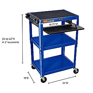 Luxor Rolling Multipurpose Height Adjustable Steel AV Utility Cart With Pullout Keyboard Tray Shelf Black