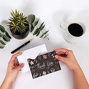 Chalkboard Floral Thank You Cards with Envelopes for Thank You Notes! Bulk Set of 48 Blank Gift Cards with Envelopes for Baby Shower Note Cards, Watercolor Wedding Thank You Cards and Bridal Shower Thankyou Card