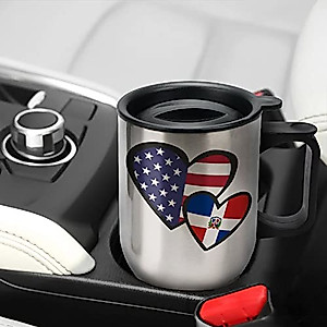 Interlocking Hearts USA Dominican Republic Flag 14 Oz Travel Coffee Mug Stainless Steel Vacuum Insulated Cup with Lid