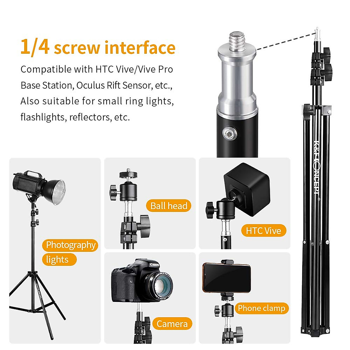 K&F Concept Aluminum Light Stands for Photography, 78.8'' Adjustable Lighting Tripod Stand for Reflectors, Softboxes, Photo Studio Speedlight, Ring Light, Umbrellas, Flash Stand, 2 Pack