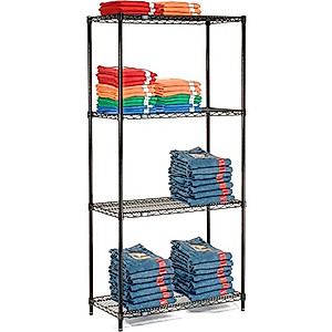 Nexel Black Epoxy, 4 Tier, Wire Shelving Starter Unit, 30"W x 24"D x 54"H