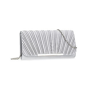 IXEBELLA Classic Evening Clutch Bag for Women Pleated Satin Formal Clutch Purse for Wedding (Silver)