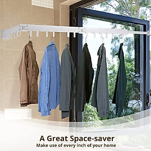 Outgeek Wall Mounted Clothes Hanger Rack, Laundry Drying Racks, Retractable Wall-Mounted Laundry Racks, Space-Saving Clothes Racks, Collapsible Clothes Hanging Racks (White)