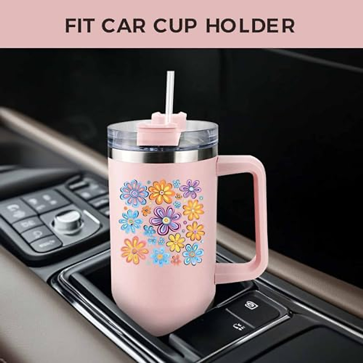 40 Oz Insulated Tumbler with Handle and Straw,Watercolor Blossom Flower Stainless Steel Vacuum Insulated Travel Mug,Leak-proof Water Bottle Iced Coffee Cup,Colorful Floral