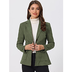Allegra K Women's Faux Suede Blazer Belted Lapel Outwear Single Breasted Work Jacket Medium Army Green