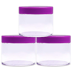 Beauticom 60 Grams/60 ML (2 Oz) Round Clear Leak Proof Plastic Container Jars with PURPLE Lids for Storage Cosmetic Lotion Scrubs Creams Ointments (36 Pieces Jars + Purple Lids, PURPLE)