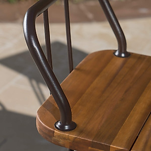 Christopher Knight Home Denali Outdoor Industrial Acacia Wood Bar Set with Finished Iron Frame, Teak Finish / Rustic Metal