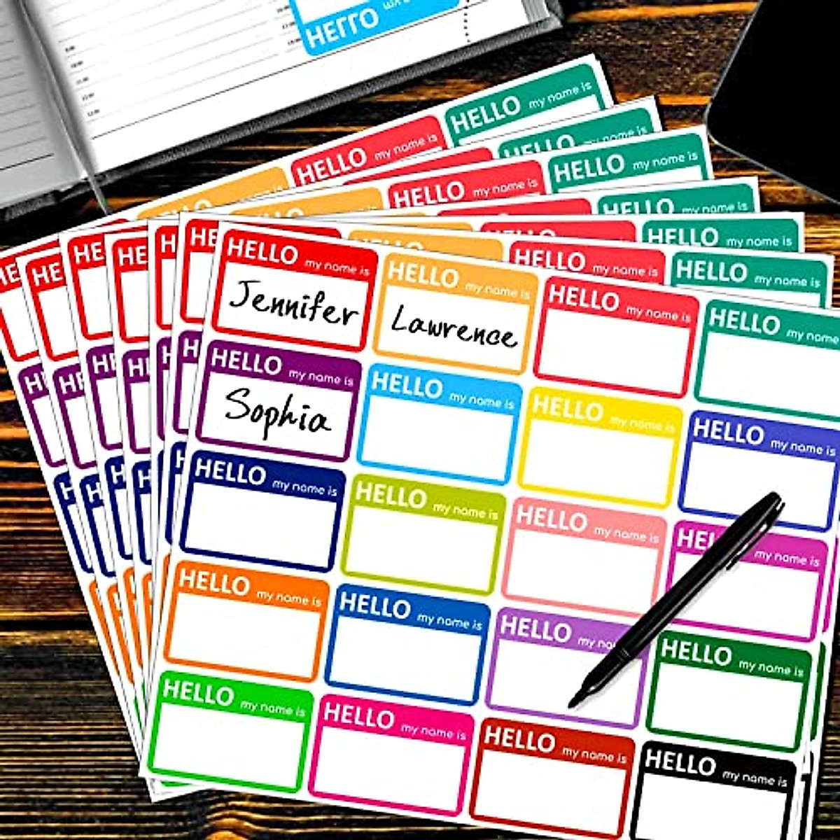 200 Pcs Name Tag Stickers for Events & School | Vibrant Labels