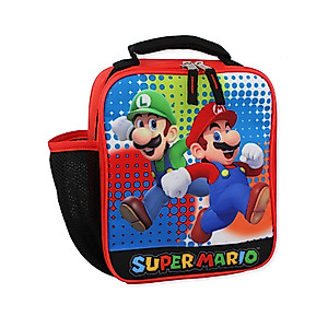 Super Mario Bros Boy's Girl's Soft Insulated School Lunch Box (One Size, Blue)