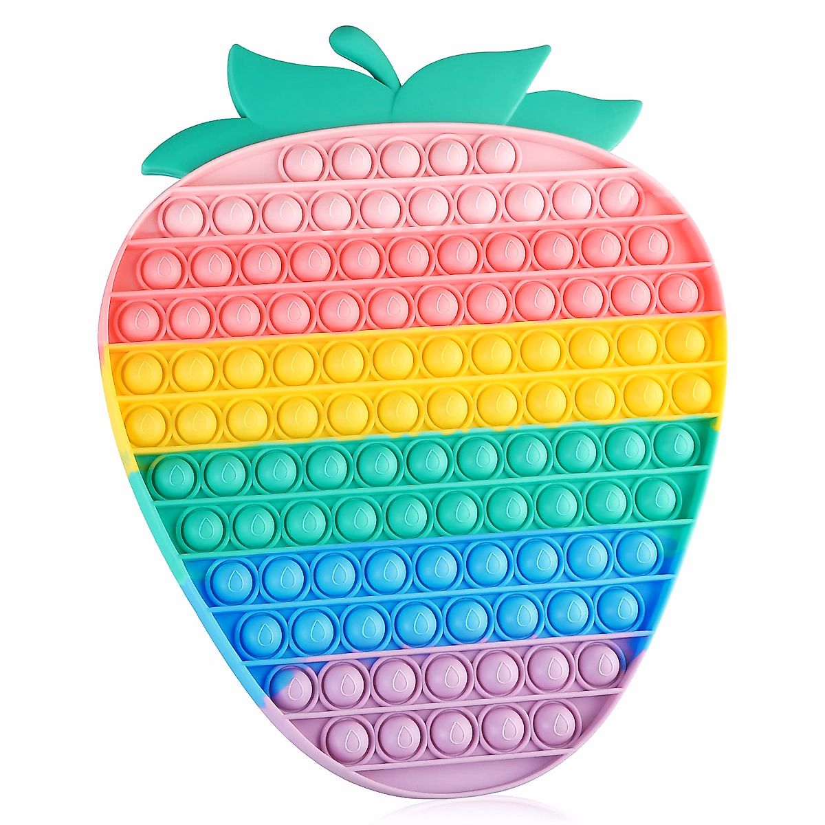 Pop Fidget Sensory Toys, Big Size Jumbo Strawberry Pop Toys Huge 112 Bubbles Push it Bubble Toy Cute Colourful Game Anxiety Stress Reliever Silicone Squeeze Toy Pop Sound for Girls Kids Adults Gifts