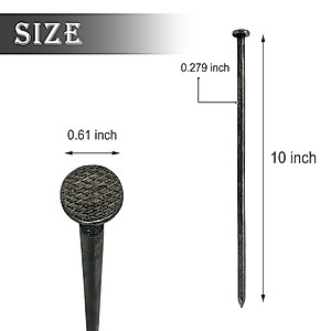 Metal Nails 50 Pcs 10-Inch Landscape Anchoring Spikes for Paver, Weed Barriers, Turf, House Construction, Carpentry Nail, Tent, Anchoring Spikes (10in 50pcs)