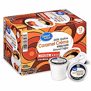 Great Value 100% Arabica Caramel Crème Coffee Pods, Medium Roast, 12 Count- 0.37 each (Pack of 4)
