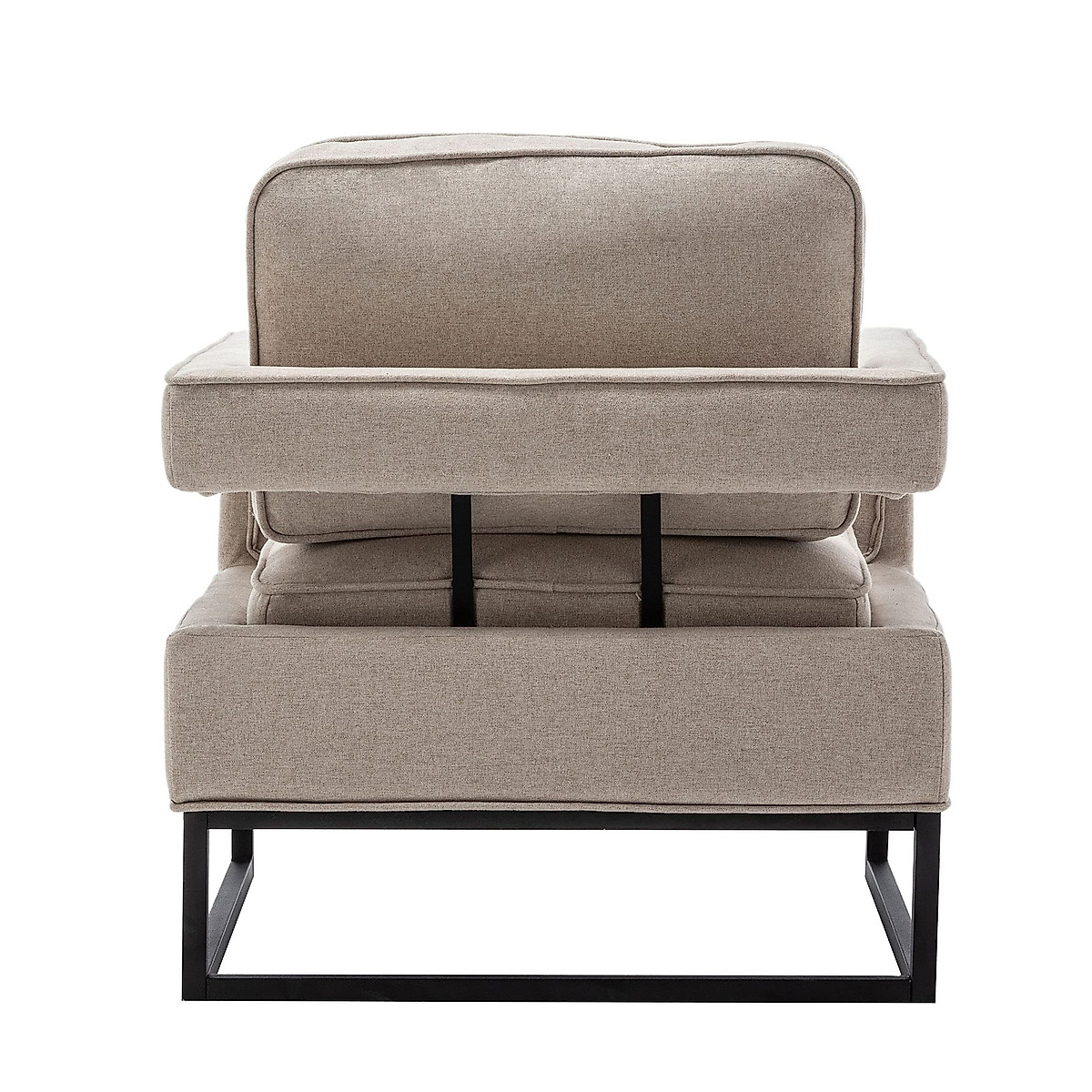 Alunaune Modern Accent Chair Living Room Chairs, Mid Century Armchair Upholstered Backrest Lounge Chair Removable Seat Cushion Sofa Reception Chair for Bedroom-Beige