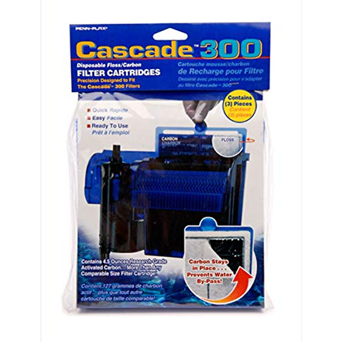 Penn-Plax Cascade 300 GPH Hang On Aquarium Filter Cartridges with Activated Carbon, 3 Pack