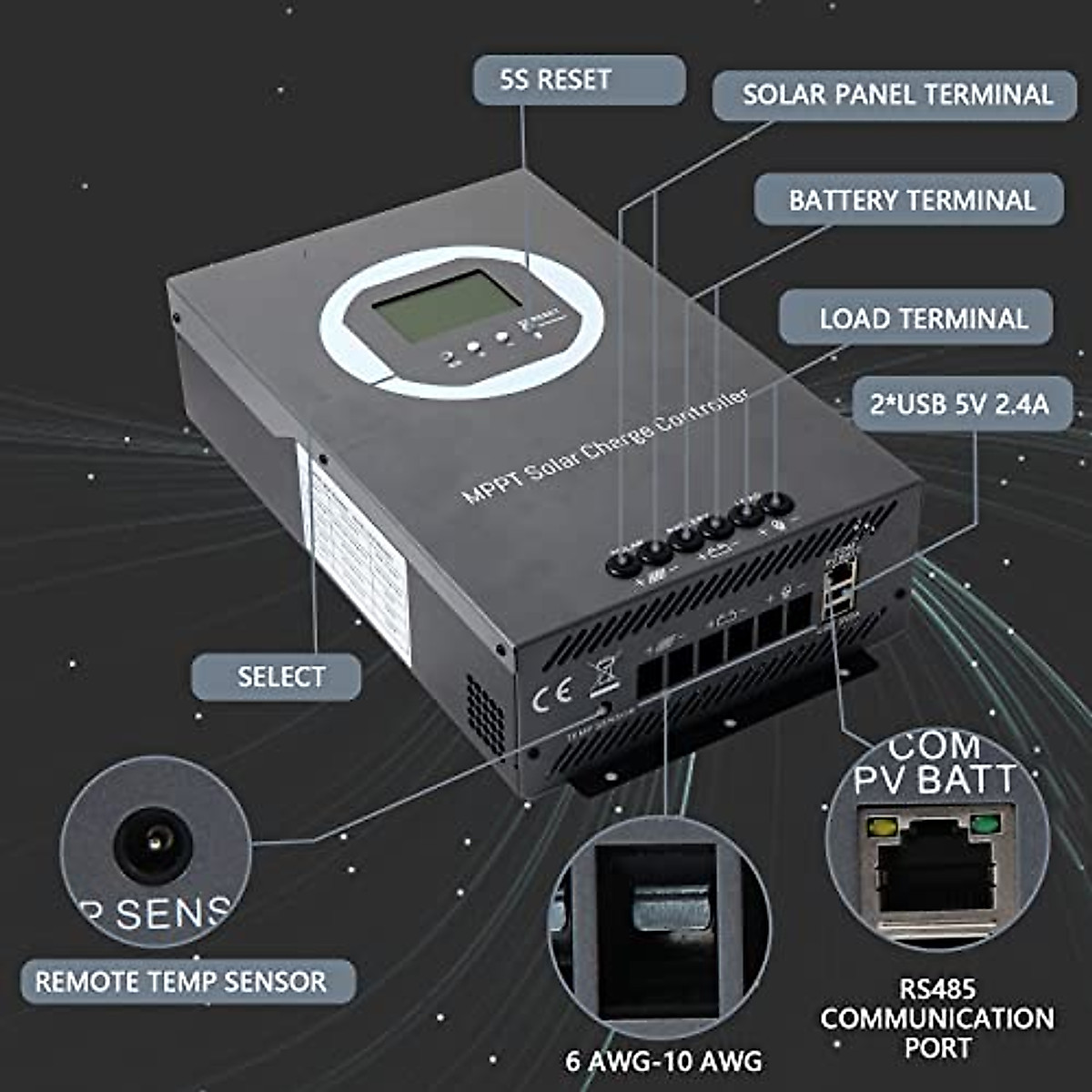 100 Amp MPPT Solar Charge Controller 48V 36V 24V 12V Auto,PV 150V Max Input Solar Panel , 100A Solar Panel Regulator Max Input Power 5000W, for AGM Sealed Gel Flooded Lithium Battery