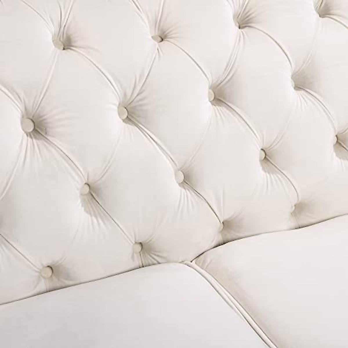 Chesterfield Loveseat Velvet, 82" Large Upholstered Sofa with Button-Tufted Back, Retro Modern Sleeper Sofa Settee with Curved Gold Metal Frame, 3 Seater Wide Comfy Couches for Living Room (White)