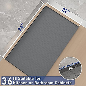 Under Sink Mat, FINKKIE 34”x22”Under the Sink Mat Waterproof, Under Sink Liner with Drain Hole, Silicone Undersink Mat for Kitchen Bathroom, Under Sink Drip Tray Grey.