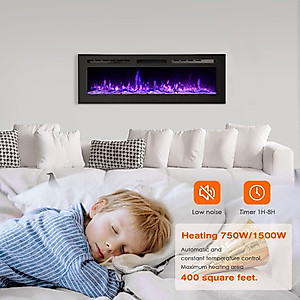 PAOLFOX Electric Fireplace Inserts,50 inch Electric Fireplace,Electric Fireplace Wall Mounted,Electric Fireplace,Wall Fireplace Electric with Remote Control,Electric Fireplace Recessed