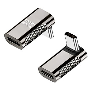AreMe 90 Degree USB-C Male to Female Adapter, 2 Pack Right Angle 100W Type-C Adapter Extender for Steam Deck, ROG Ally, Switch, Notebook Computers, Tablet and Mobile Phones (Bright Grey)