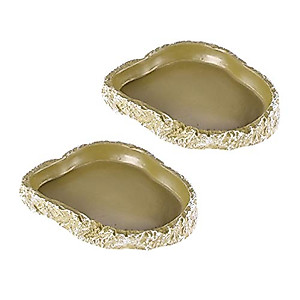 POPETPOP 2 Pack Reptile Bowl - Reptile Water Dish,Reptile Food and Water Dish for Snake Frogs Gecko Tortoise Resin Terrarium Feeding Tray Bearded Dragon Accessories