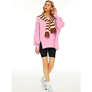 Trendy Queen Womens Oversized Sweatshirts Hoodies Crewneck Shirts Fall Outfits Teen Girls Y2k Winter Clothes Pink L