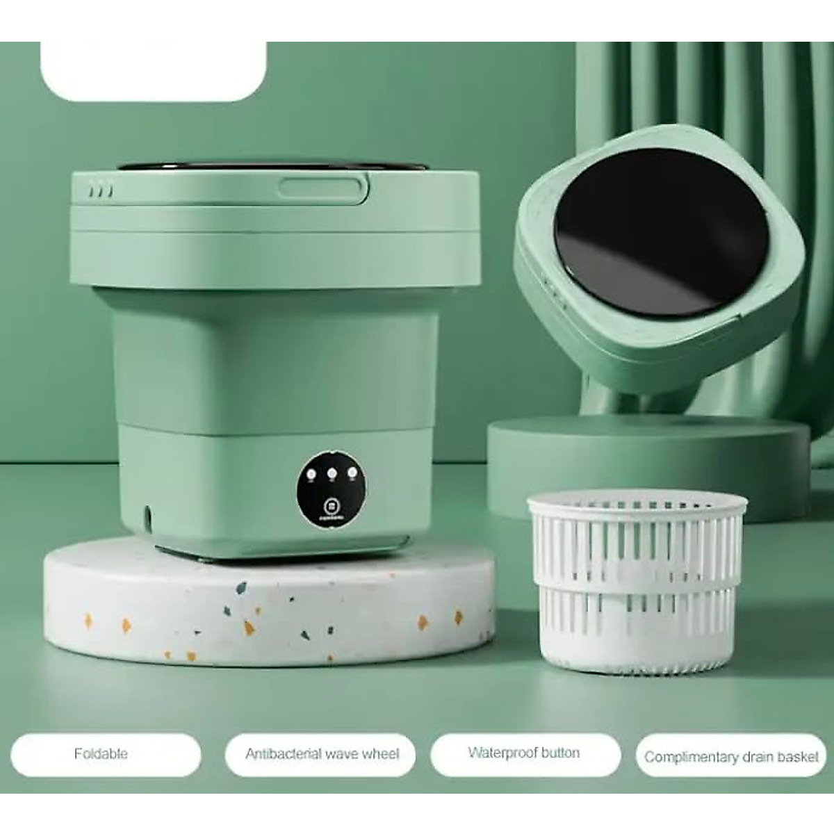 Portable Washing Machine, Home Automatic Foldable Washing Machine, Mini Washing Machine, Small Clothing Washing, Blue Sterilization (Green)