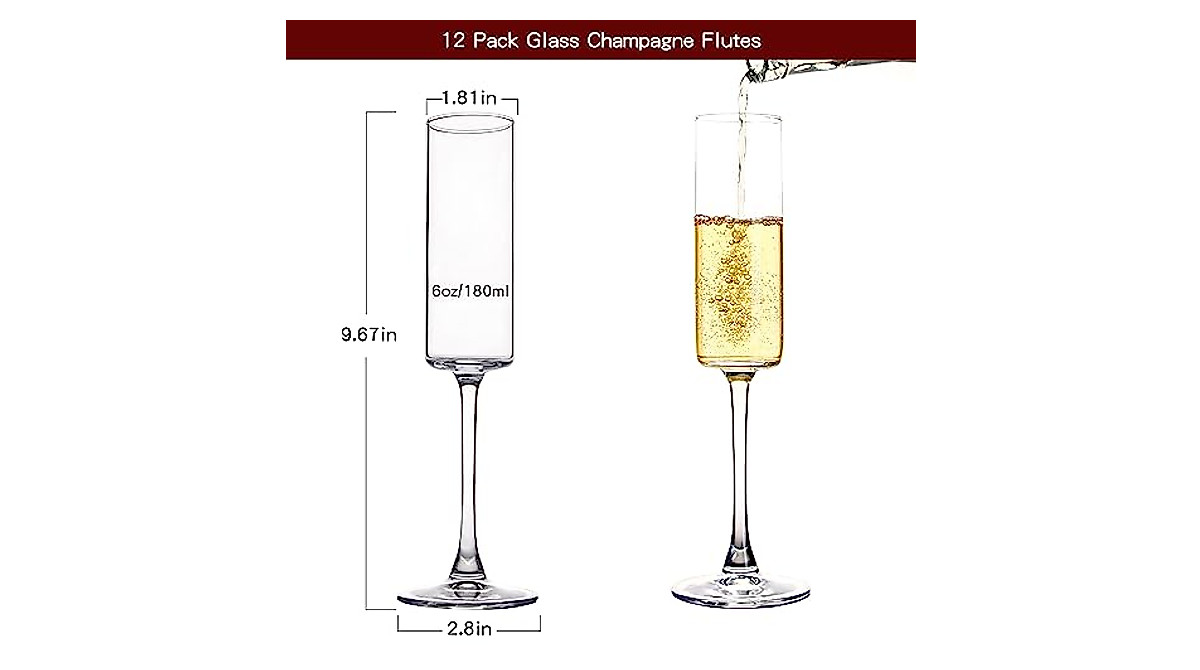 Champagne Flutes Set of 12 - Elegant Glasses for Parties & Weddings