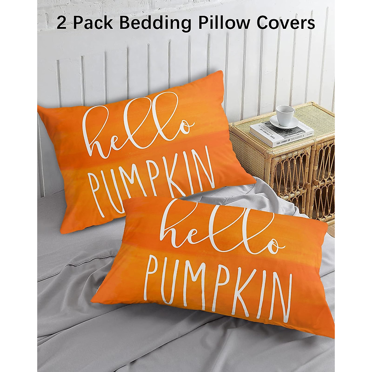 Edwiinsa Thanksgiving Pillow Covers King Standard Set of 2 Bed Pillow, Plush Soft Comfort for Hair/Skin Cooling Pillowcases with Envelop Closure 20x36 Inches Burnt Orange Pumpkin Festival