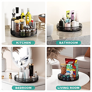 PHINOX Lazy Susan Organizer, 12 Inch Lazy Susan Turntable for Cabinet Table, Turntable Organizer Lazy Susan Spice Rack with Non-Slip Pad, Large Lazy Susan for Kitchen Bathroom Pantry Vanity (Metal)