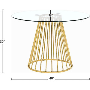 Meridian Furniture Gio Collection Modern | Contemporary Clear Tempered Glass Top Table with Wired Design, Durable Metal Base, Dining, Polished Gold Finish