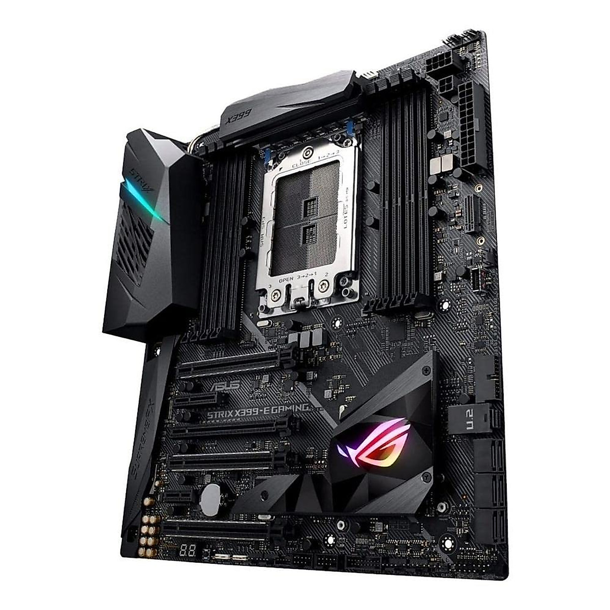 ASUS ROG STRIX X399-E GAMING AMD Ryzen Threadripper TR4 DDR4 M.2 U.2 X399 EATX HEDT Motherboard with onboard 802.11AC WiFi, USB 3.1 Gen2, and AURA Sync RGB Lighting