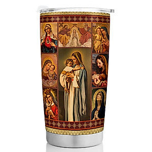 Catholic Gifts for Women, Virgin Mary Tumbler 20oz Stainless Steel Travel Cup Double Wall Insulated Coffee Mugs with Splash-proof Lid, Unique Religious Christian Believers Blessings Gift