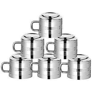 SS Ecom Set of 6 Stainless Steel Small Espresso Cups, Mini Teacups Coffee Mug Set of 6, Latte Cappucino Cups, Reusable & Mirror Finish - 100 ml (3.3 oz)