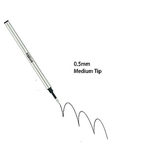 4.37 inch Rollerball Pen Refills, Roller Ball Fine Point 0.5mm, Black Ink Refill Pack of Replaceable Pen Refills Medium Point (6 Pack)