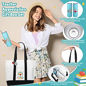 FoldTier Teacher Appreciation Gifts Thank You Best Teacher Gift for Women Canvas Tote Bag 20 oz Tumbler Scented Candle Thank You Appreciation Week Themed Retirement Basket Ideas(Blue,Novel)