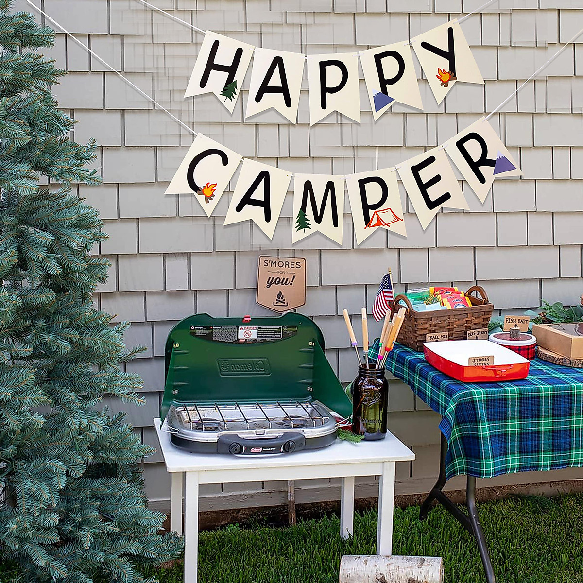 VAVAYAO A Happy Camper Card Banners - Little Explorer Banner, Happy Birthday Camper, More Fun Birthday, Keep Hiking, Our Happy Campers, Happy Campers Birthday Decorations, Campfire, Adventure Waiting, Woodland, A Happy Camper, Camping custom made.