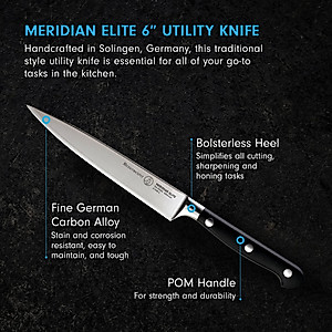 Messermeister Meridian Elite 6” Utility Knife - Fine German Steel Alloy Blade - Rust Resistant & Easy to Maintain